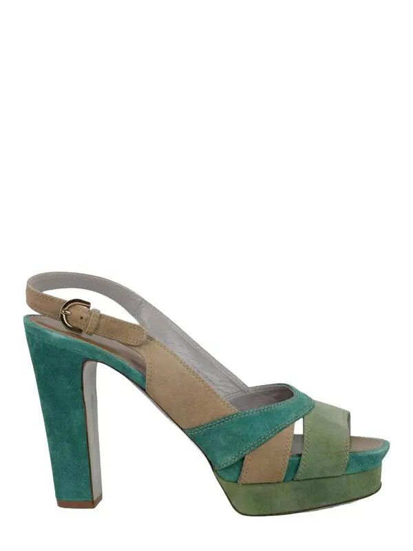 SERGIO ROSSI 100mm Suede Platform Slingback Sandals - Green