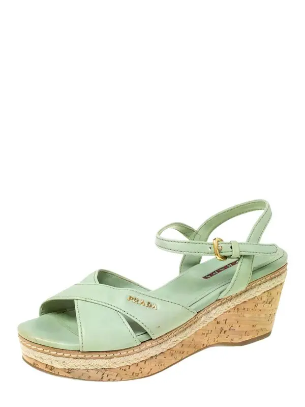 Prada 60mm Leather Wedge Sandals - Green