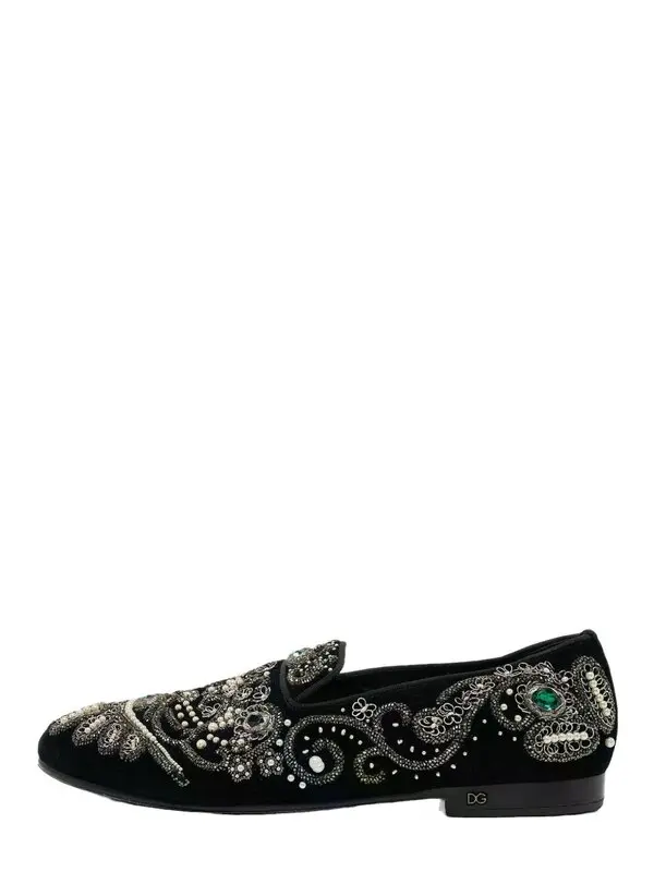 Dolce & Gabbana Rhinestone-embellished Velvet Loafers - Black