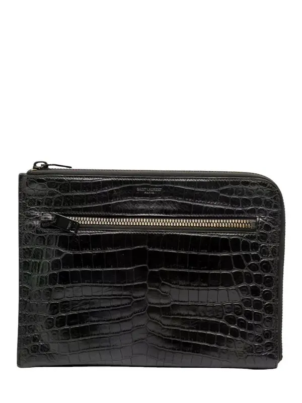 Saint Laurent 2017 Croc Embossed Leather Clutch Bag - Black