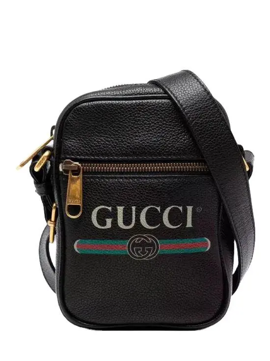 Gucci Grained Calfskin Logo Crossbody Bag - Black