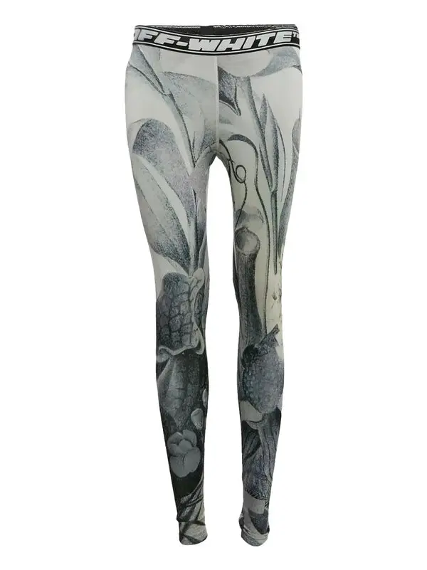 Off-White Floral-print Leggings - Grey