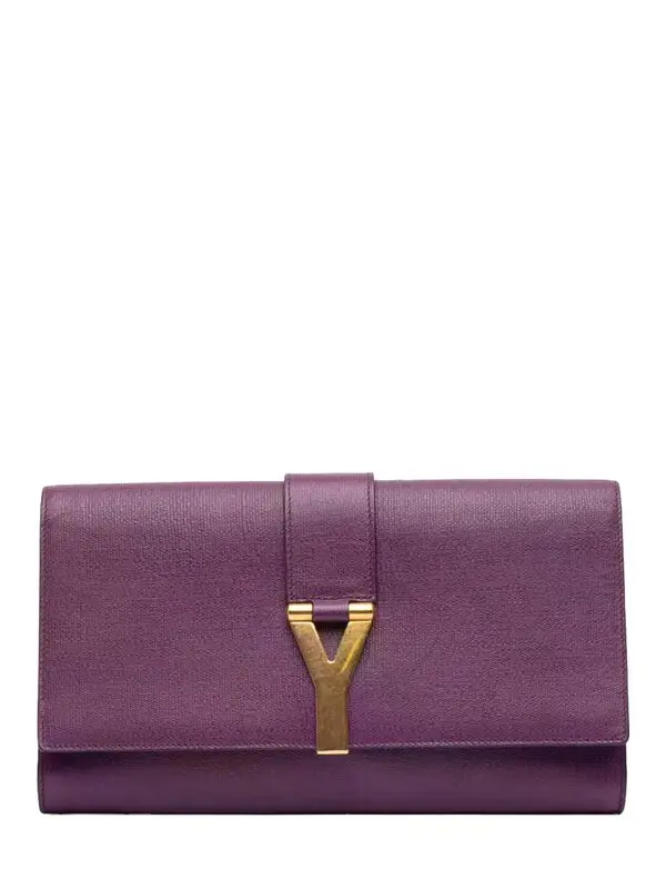 Saint Laurent Pre-owned Textured Leather Chyc Ligne Clutch Bag - Purple