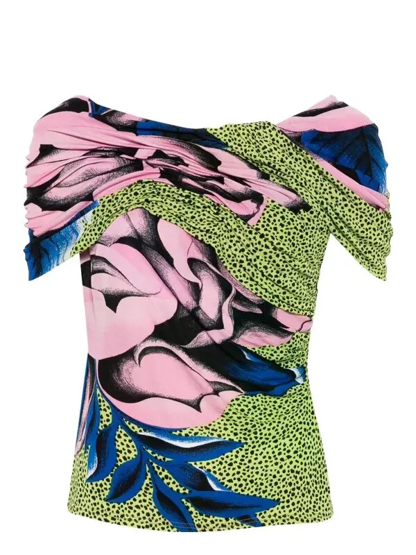 Versace 1990s Floral-print Draped Blouse - Green