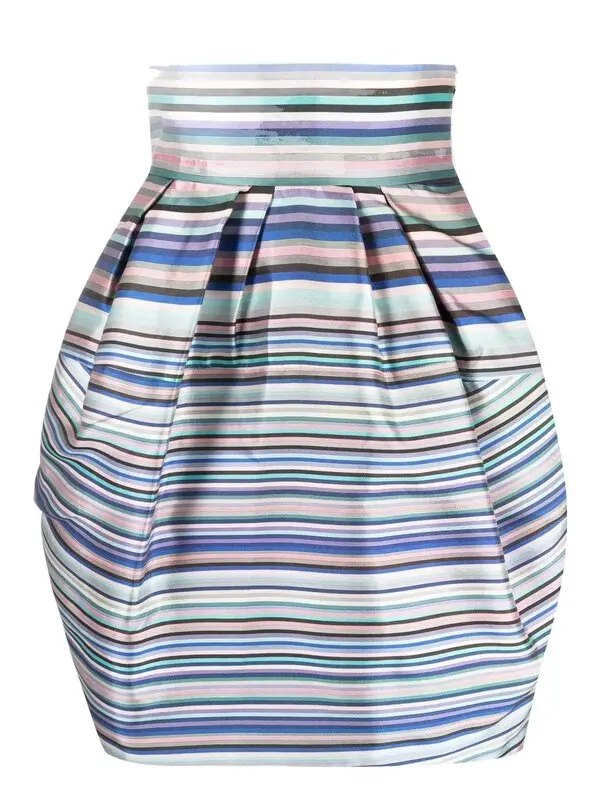 Dior 2010s Striped High-waisted Silk Skirt - Blue