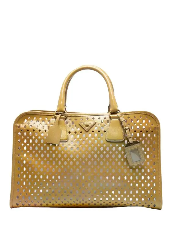 Prada Saffiano Vernice Fori Perforated Tote Bag - Yellow
