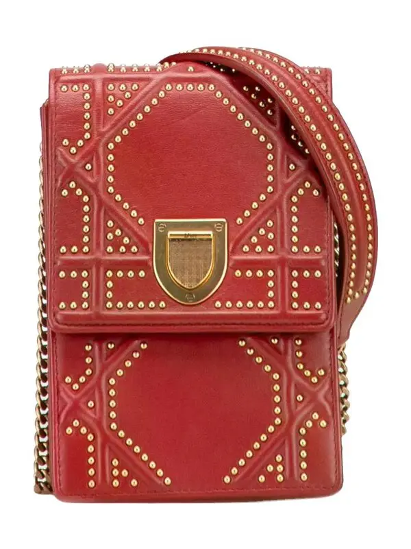 Dior Pre-owned 2017 Studded Lambskin Vertical Diorama Crossbody Bag - Red