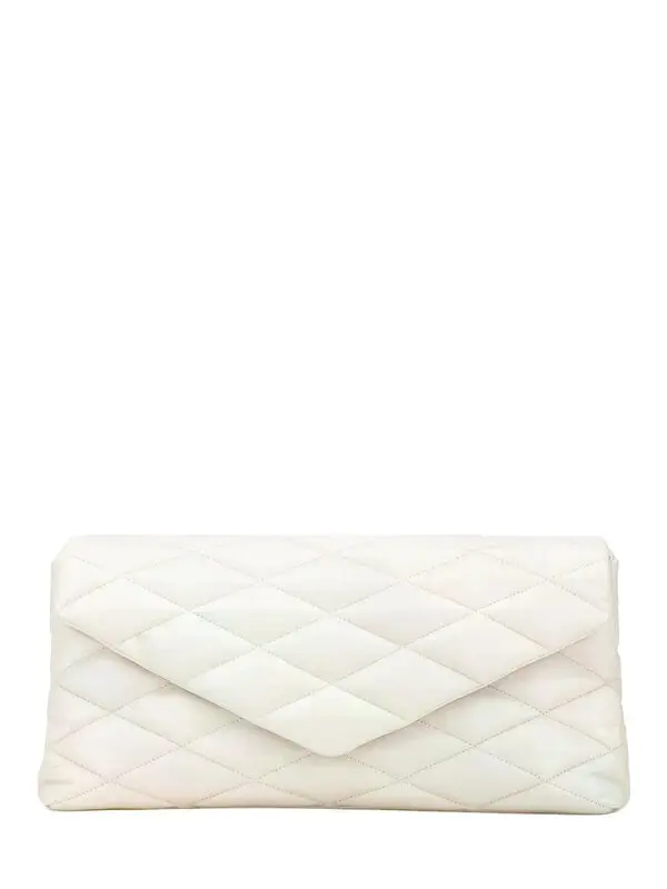 Saint Laurent Pre-owned 2021 Large Quilted Lambskin Sade Clutch Bag - White