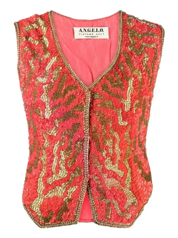 A.N.G.E.L.O. VINTAGE CULT 1980s V-neck Sequined Waistcoat - Red