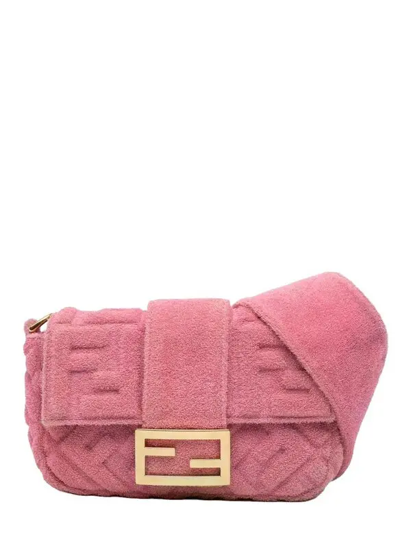 Fendi Embossed Terry Cloth Ff 1974 Convertible Belt Baguette Satchel - Pink