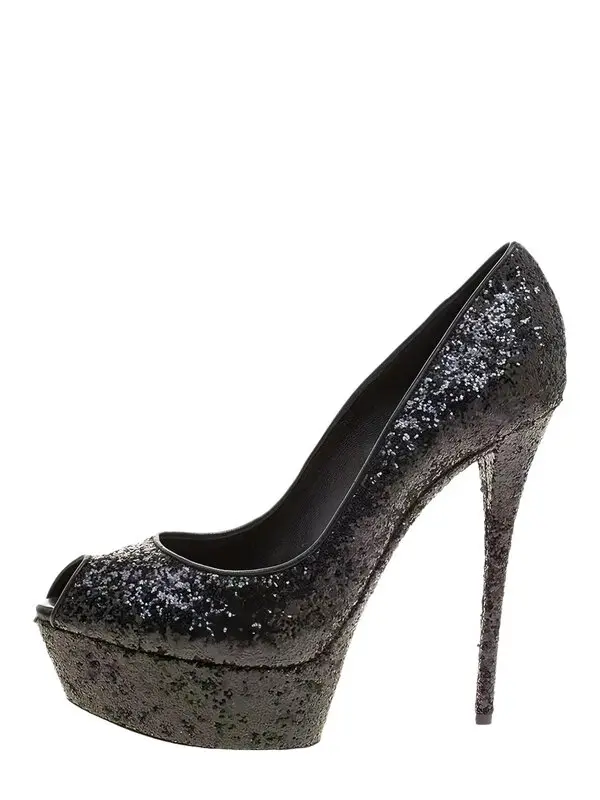 Casadei 145mm Glitter Platform Pumps - Black