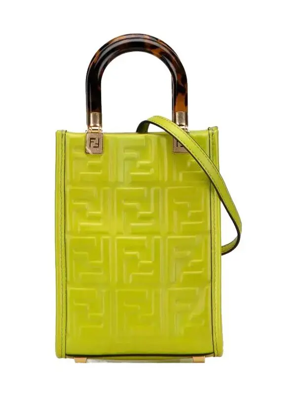 Fendi Zucca Embossed Leather Sunshine Shopper Satchel - Green