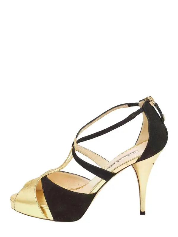 Oscar De La Renta 110mm T-strap Metallic-effect Sandals - Black