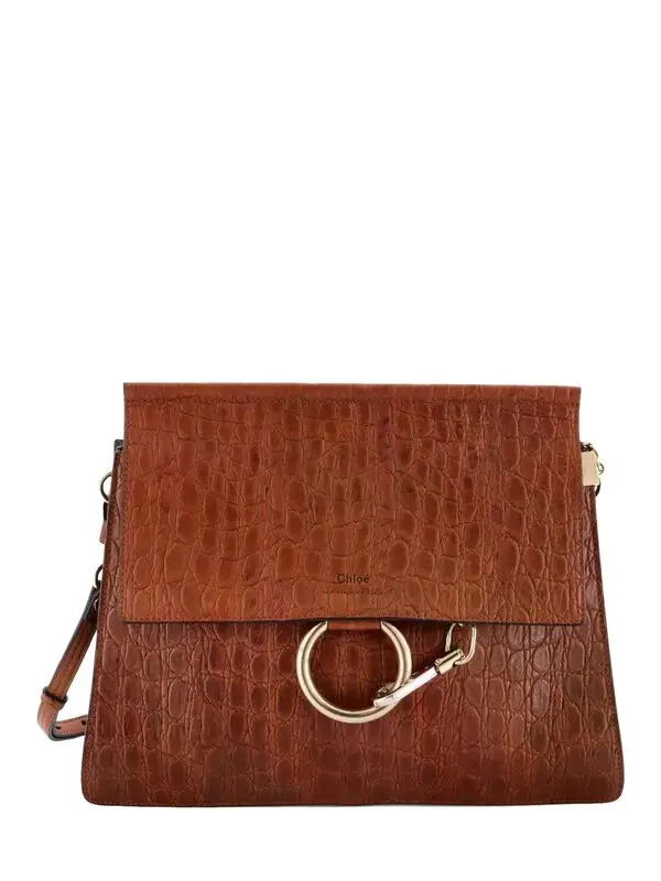 Chloé Faye Crocodile Embossed Leather Shoulder Bag - Brown