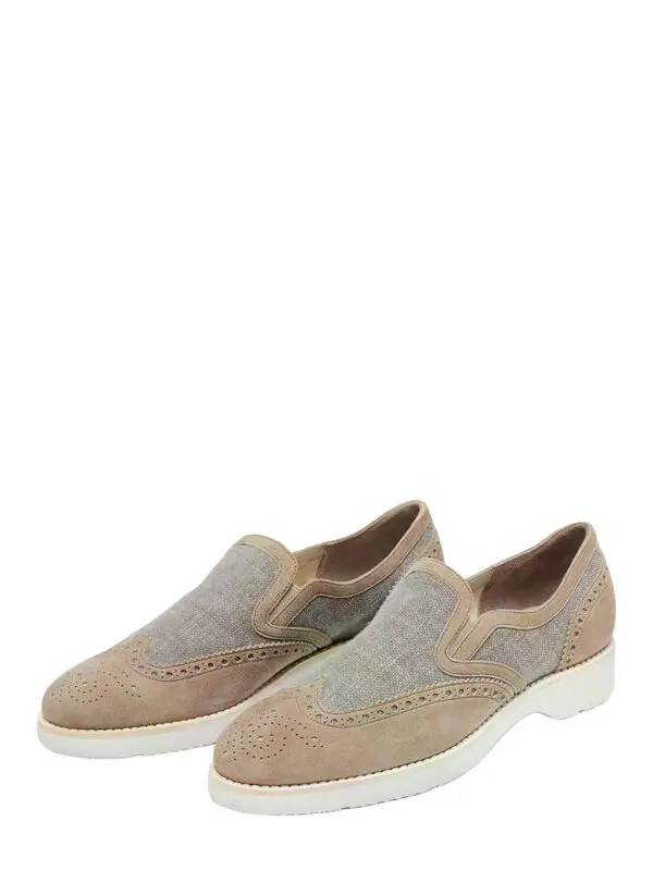 Santoni Brogue-detail Leather Loafers - Grey