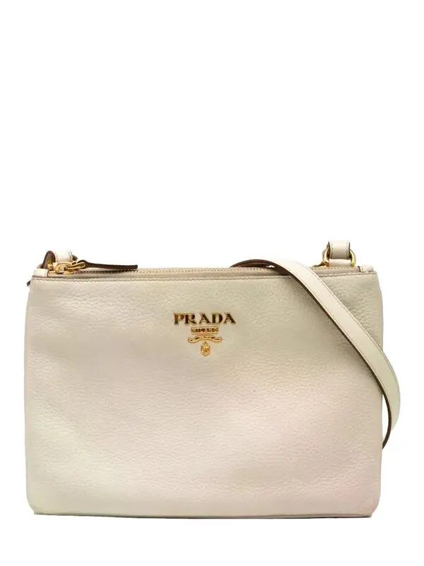 Prada Vitello Daino Double Zip Crossbody Bag - White