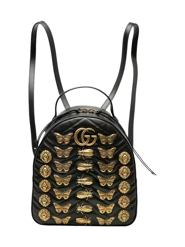 Gucci Gg Marmont Matelasse Leather Animalier Backpack - Black