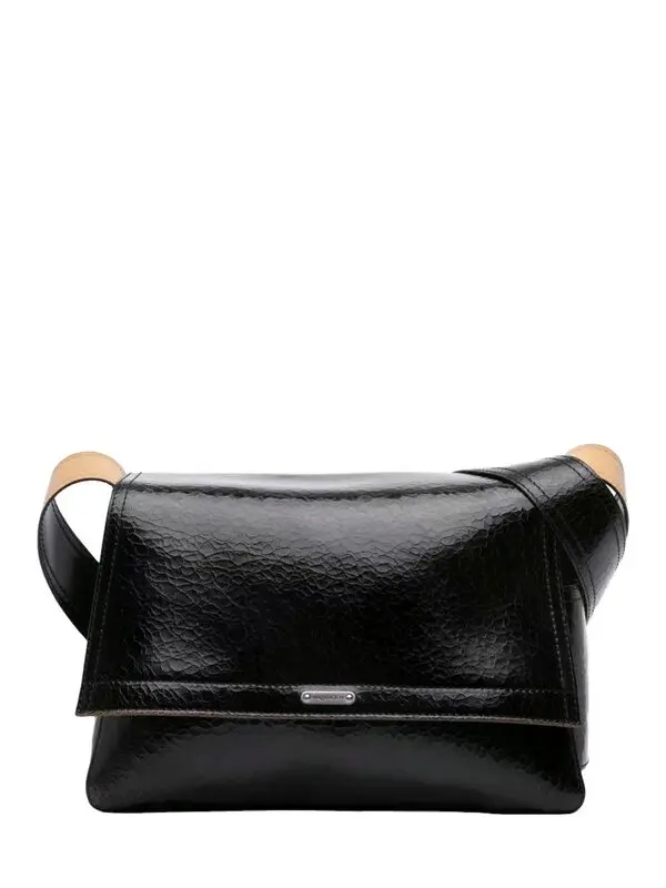 Alexander McQueen Crackled Leather Slouch Crossbody Bag - Black