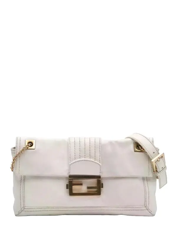 Fendi Leather Chain Baguette Crossbody Bag - White