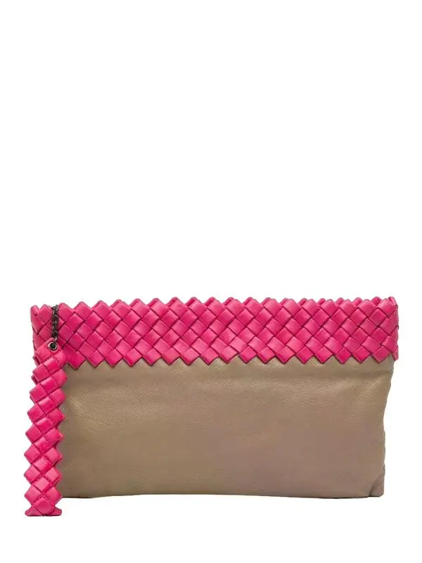 Bottega Veneta Intrecciato Trimmed Bicolor Nappa Clutch Bag - Brown