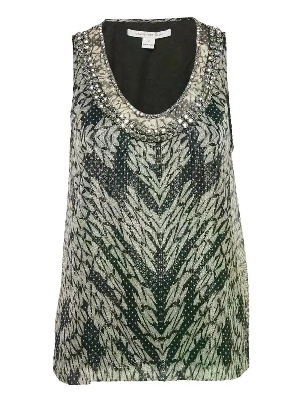 Diane Von Furstenberg Vintage Embellished Pattern Top - Black