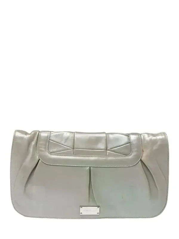 FERRAGAMO Leather Pleated Clutch Bag - Grey