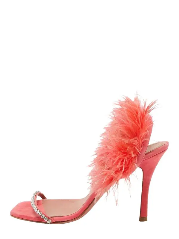 Amina Muaddi 110mm Adwoa Feather-embellished Satin Sandals - Pink