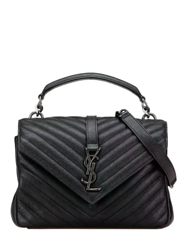 Saint Laurent Quilted Chevron Sheepskin College Satchel - Black