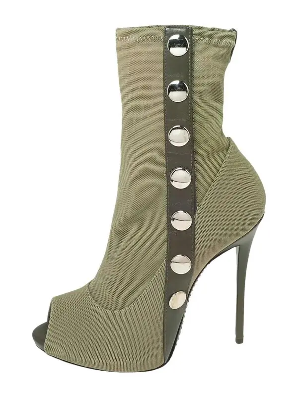 GIUSEPPE ZANOTTI 120mm Studded Peep Toe Stiletto Boots - Green