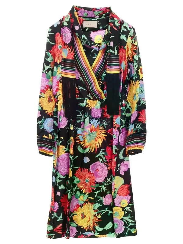 Gucci X Ken Scott Floral Silk Dress - Black