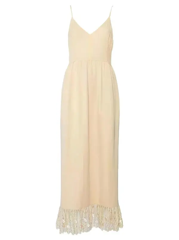 Chloé Lace-trim Silk Midi Dress - Beige