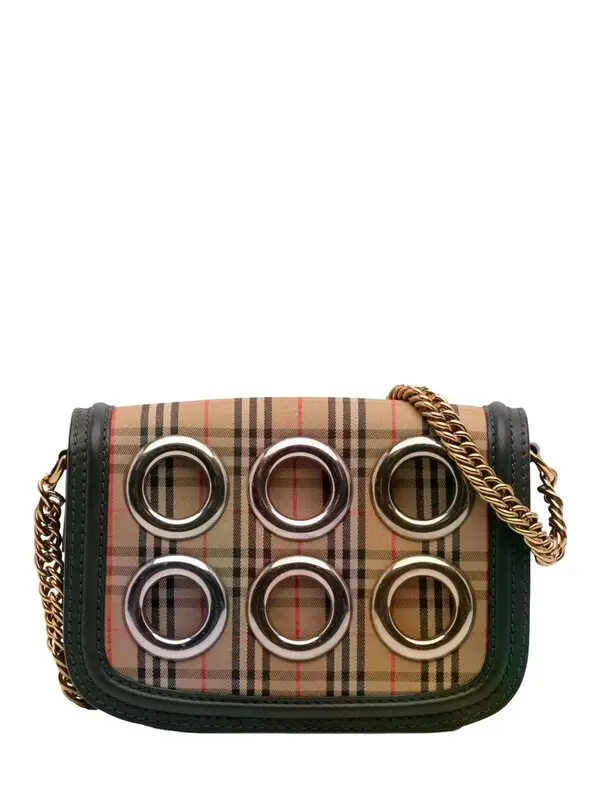 Burberry 1983 Knight Check Canvas And Calfskin Grommet Chain Crossbody Bag - Brown