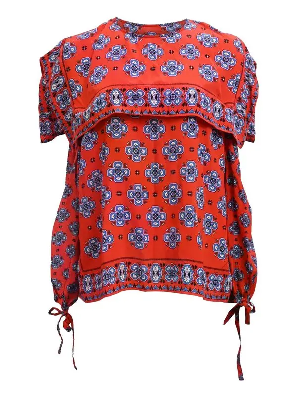 Sandro Dalla Cold-shoulder Mosaic-print Blouse - Red