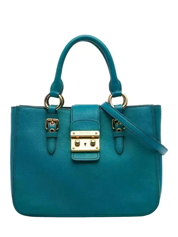 Miu Miu Goatskin Madras Satchel - Blue