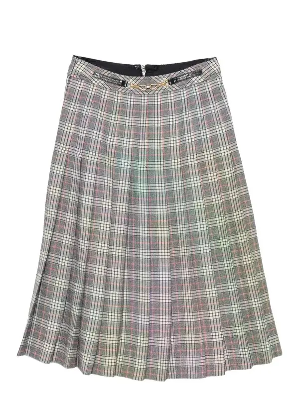 Celine 1970s Plaid Pleated Skirt - Blue