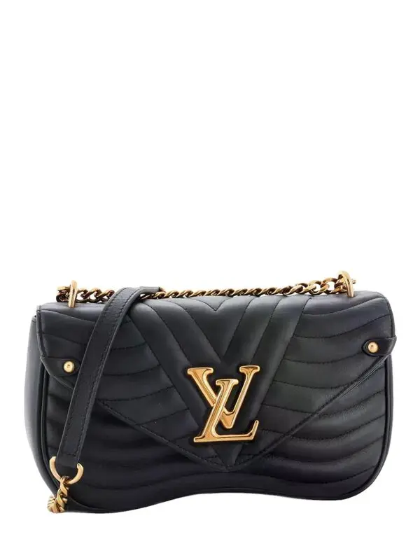 LOUIS VUITTON Wave Chain Bag Quilted Leather Mm Crossbody - Black