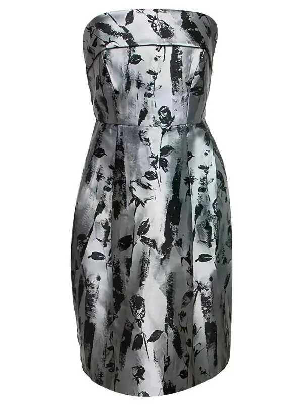Carolina Herrera Vintage Metallic Floral Strapless Dress - Silver