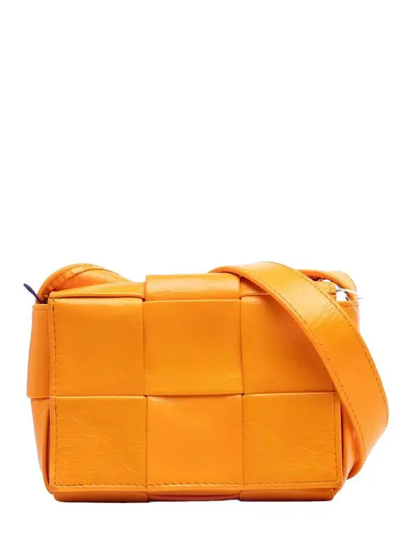 Bottega Veneta Extra Mini Crinkled Lambskin Intrecciato Cassette Crossbody Bag - Orange