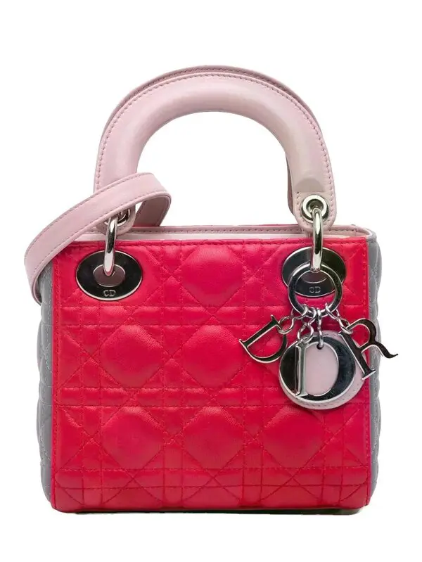 Dior Pre-owned 2014 Mini Tricolor Lambskin Cannage Lady Satchel - Pink
