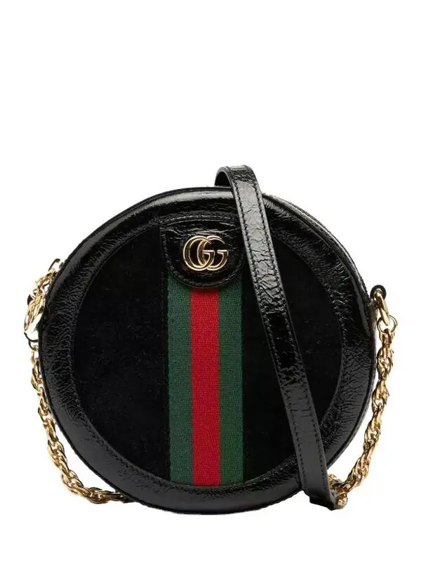 Gucci Mini Suede Ophidia Round Crossbody Bag - Black