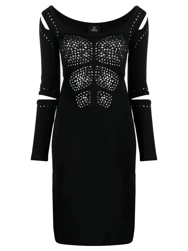 Versace 2010 Studded Cut-out Fitted Dress - Black