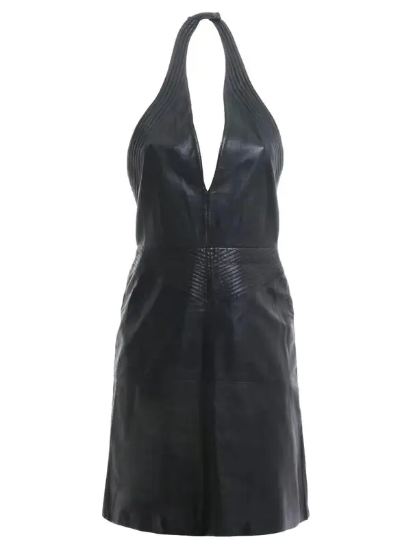 Gianfranco Ferre 1980s Leather Halterneck Dress - Black