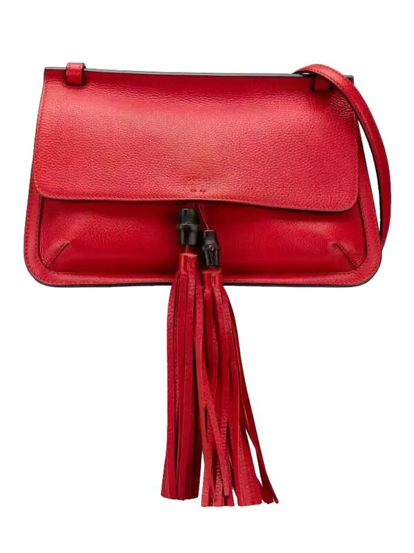 Gucci 2000-2015 Medium Leather Bamboo Daily Crossbody Bag - Red
