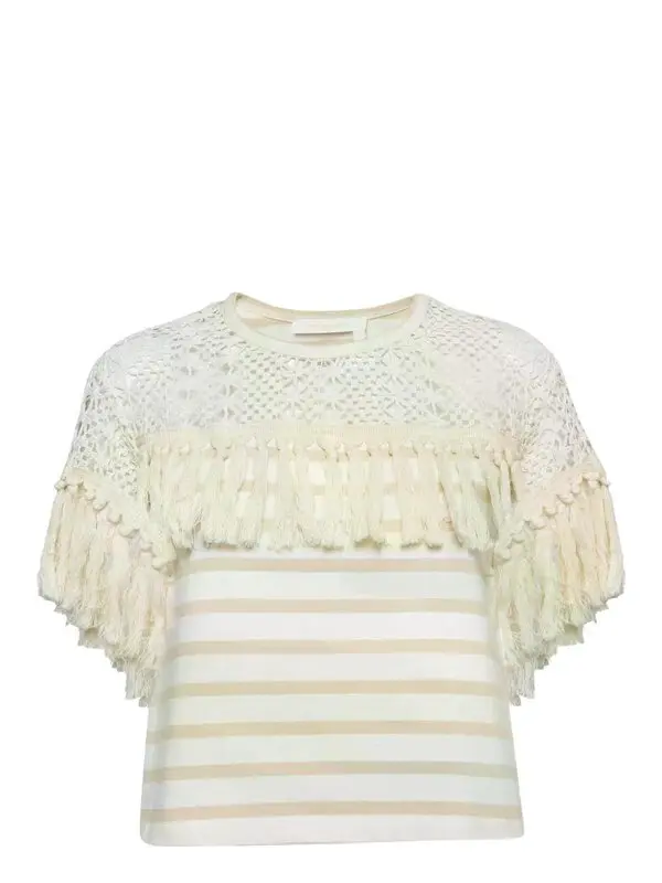 See By Chloé Striped Fringed T-shirt - White