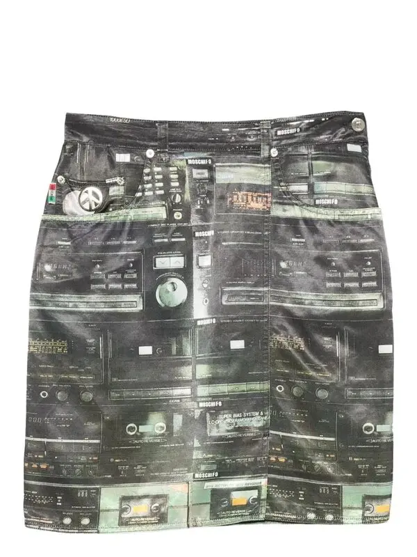 Moschino 2000s Cassette Tape Print Skirt - Grey
