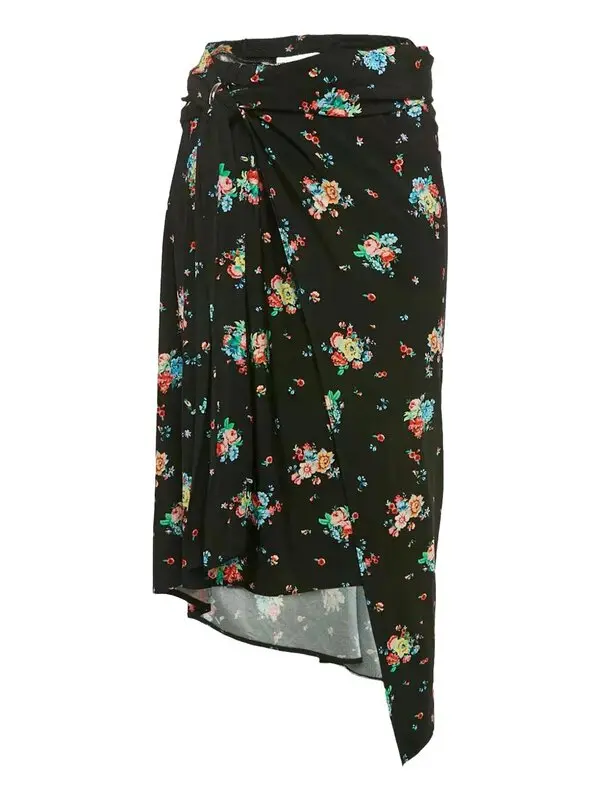 Rabanne Floral-print Asymmetric Skirt - Black
