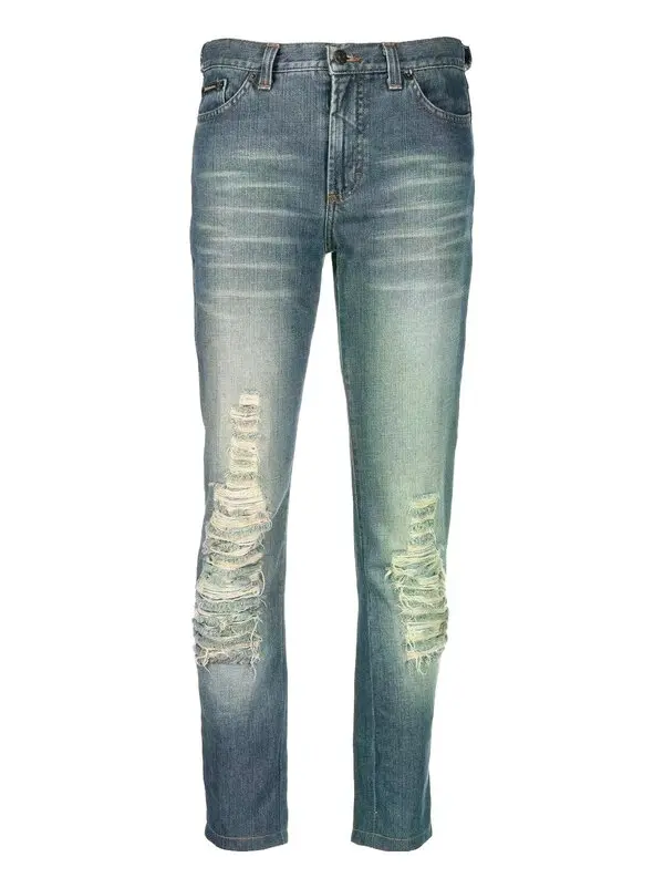 Dolce & Gabbana 2000s Ripped Slim-fit Jeans - Blue