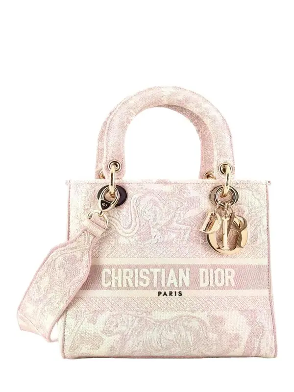 Dior Toile De Jouy Lady D-lite Embroidered Canvas Tote Bag - Neutrals