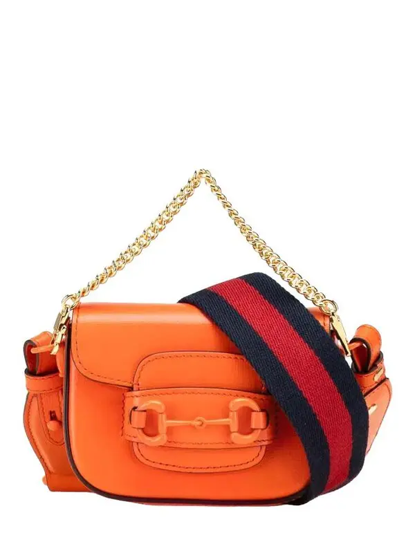Gucci Mini Leather Horsebit 1955 Web Satchel - Orange