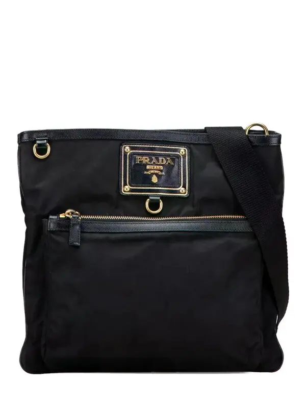 Prada Saffiano Trimmed Tessuto Crossbody Bag - Black